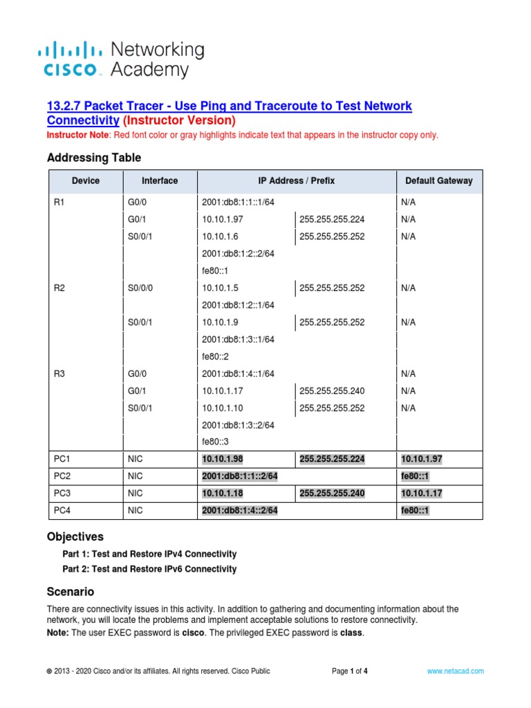13.2.7 Packet Tracer - Use Ping and Traceroute To Test Network ... 13.2.7 Packet Tracer - Use Ping and Traceroute To Test Network ...