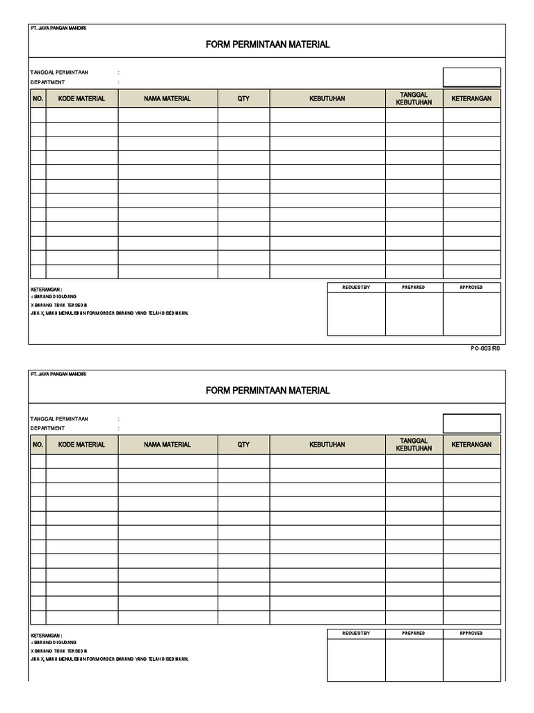 PO-003 Form Permintaan Material | PDF