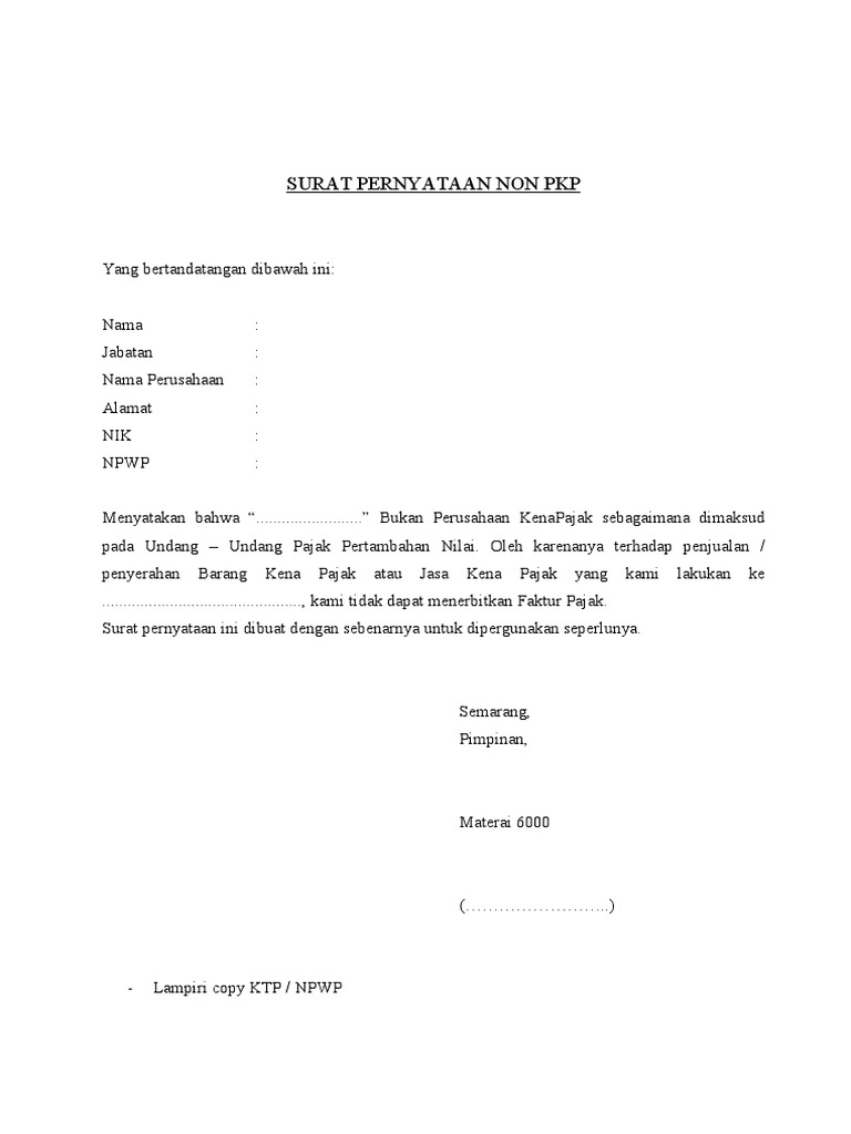 Contoh Surat Pernyataan Non PKP | PDF