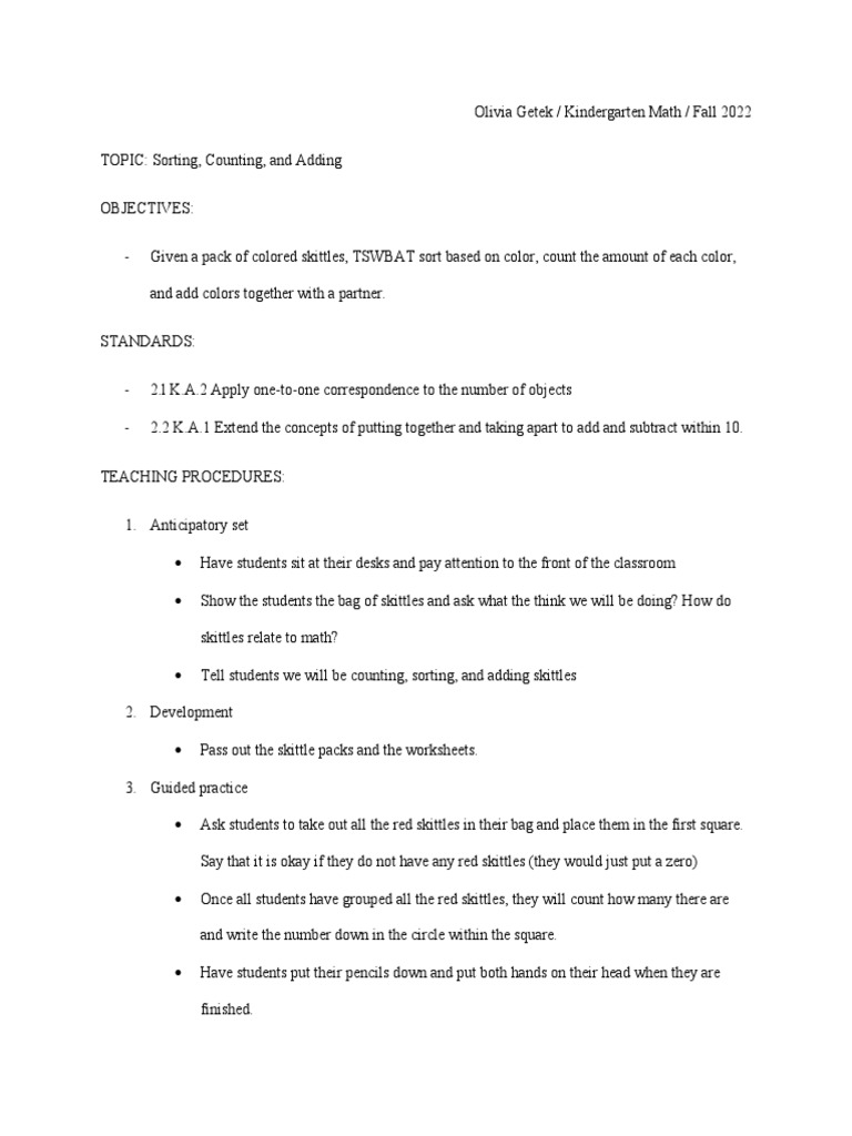 skittles lesson plan | PDF | Teachers | Communication