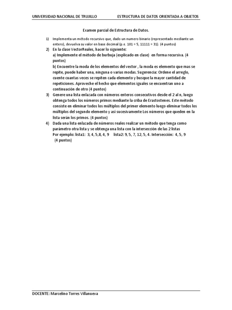 Examen Parcial de Estructura de Datos | PDF | Métodos y materiales de ...