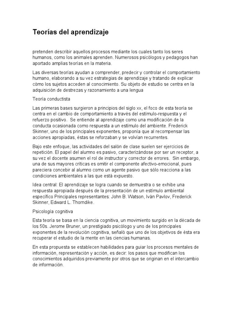 Teorías Del Aprendizaje Pdf Aprendizaje Constructivismo