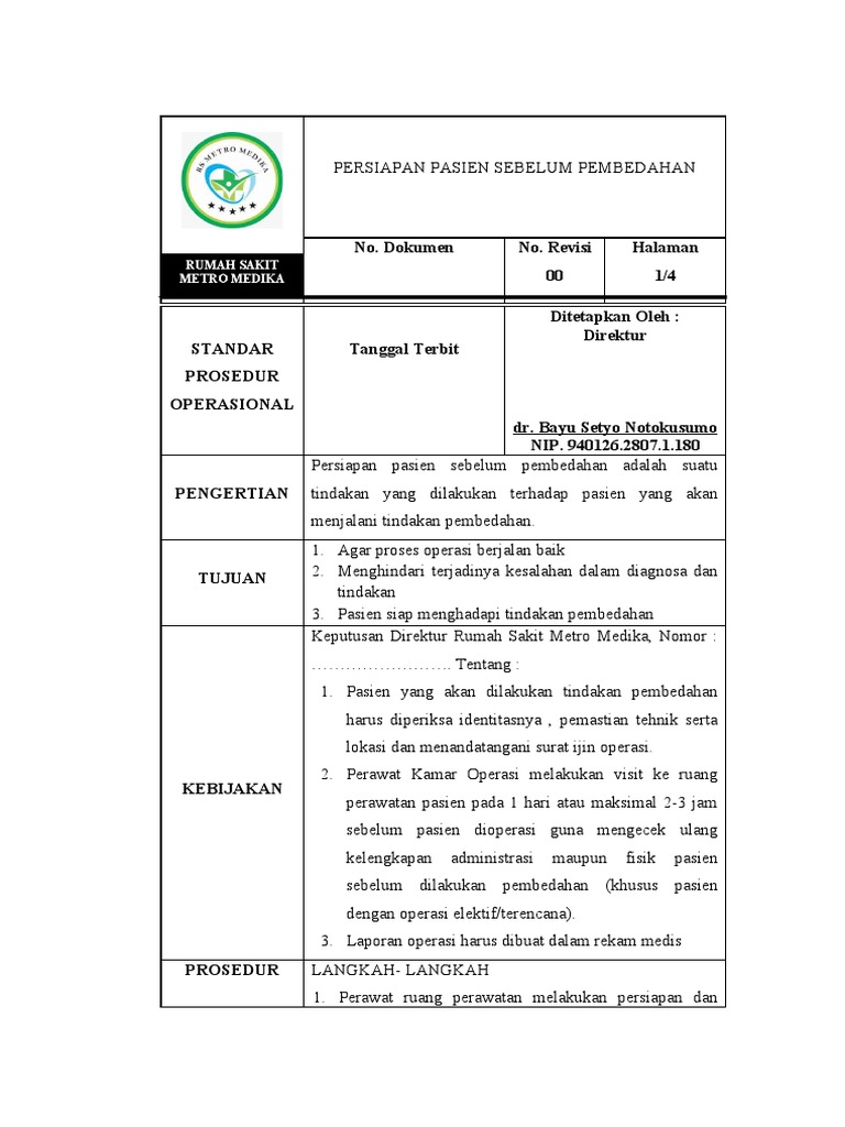 Persiapan Pasien Sebelum Pembedahan | PDF