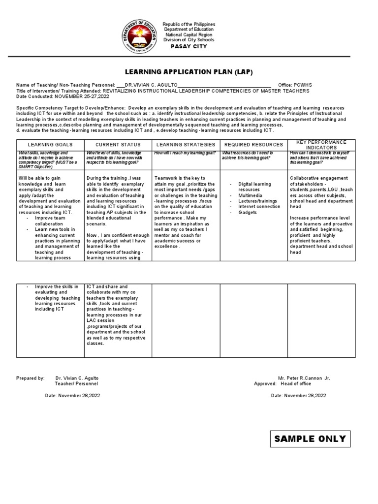 Learning Application Plan (Lap) : Pasay City | PDF | Teaching Method ...