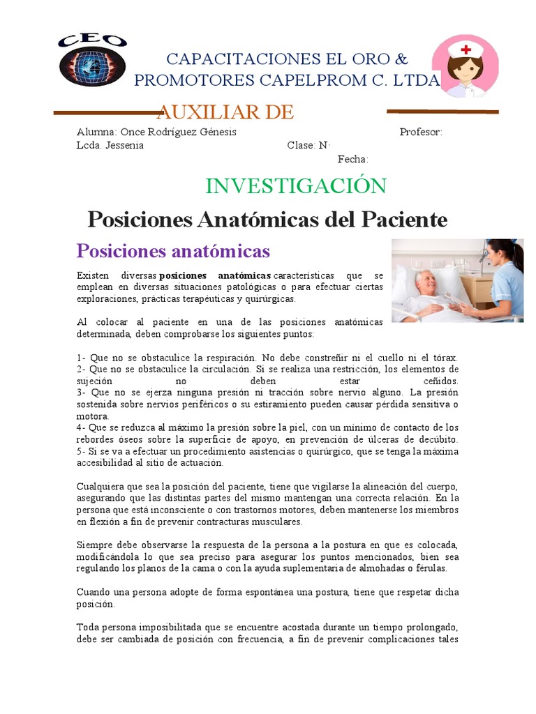 Posiciones Anatómicas Del Paciente | PDF | Términos anatómicos de ...