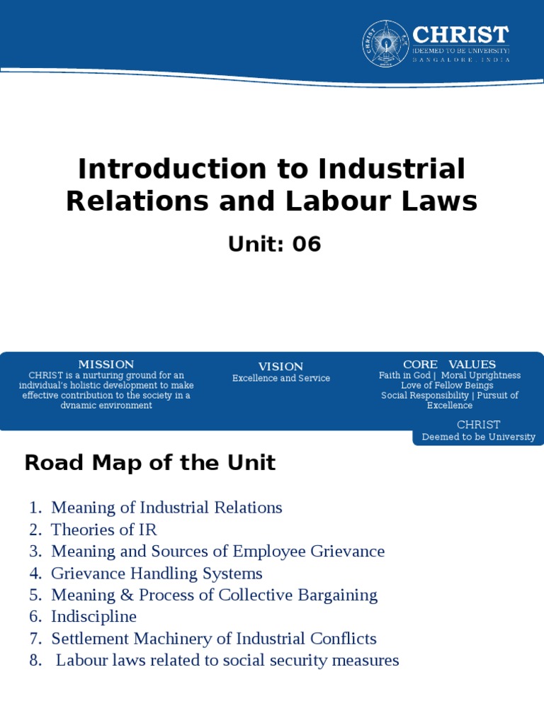 Unit 06 Introduction To Industrial Relations and Labour Laws | PDF | Employment | Collective ...
