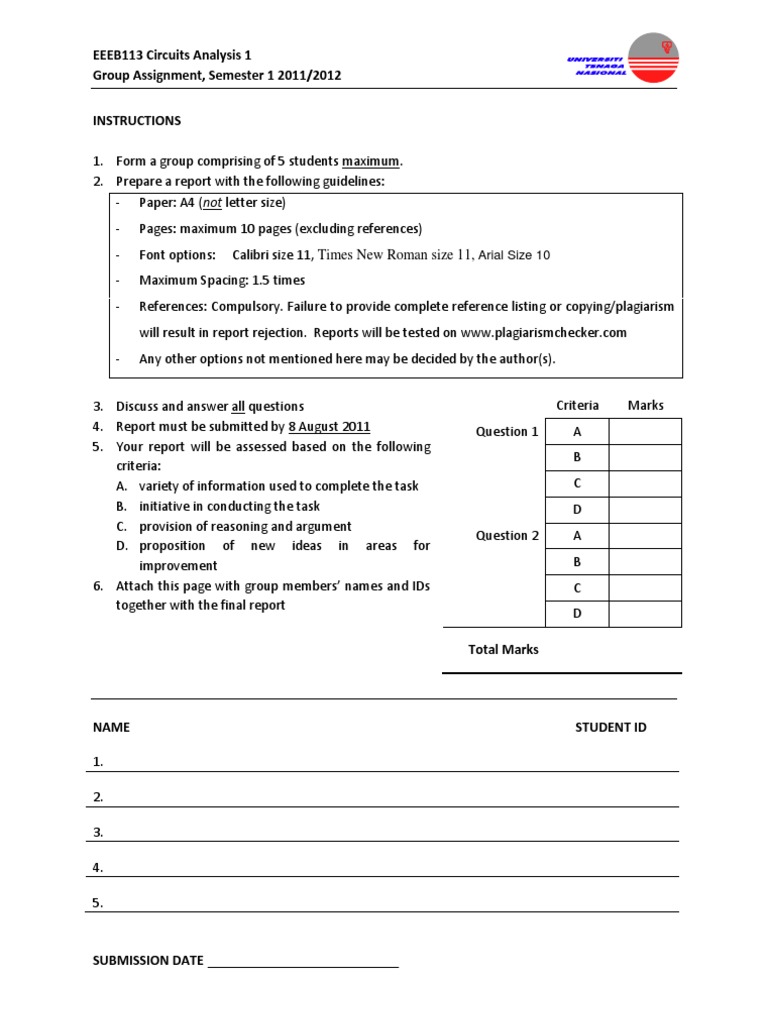 EEEB113 Circuits Analysis 1 Group Assignment, Semester 1 2011/2012 ...