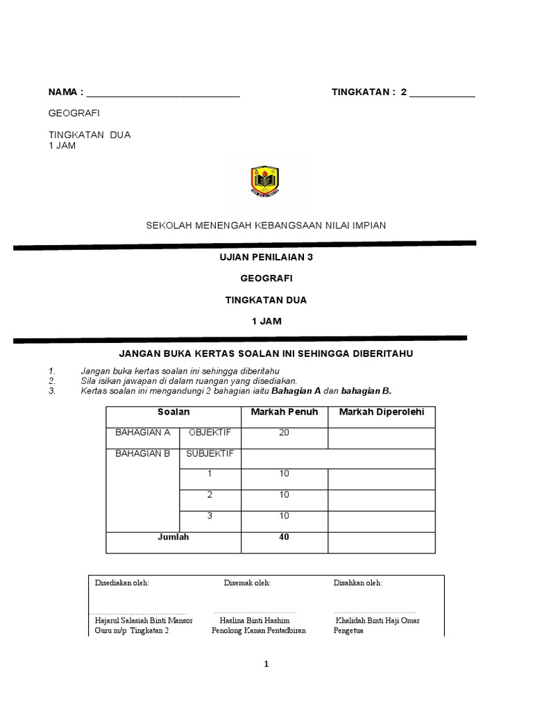Skema Ujian 3 Geo T2 2022 | PDF