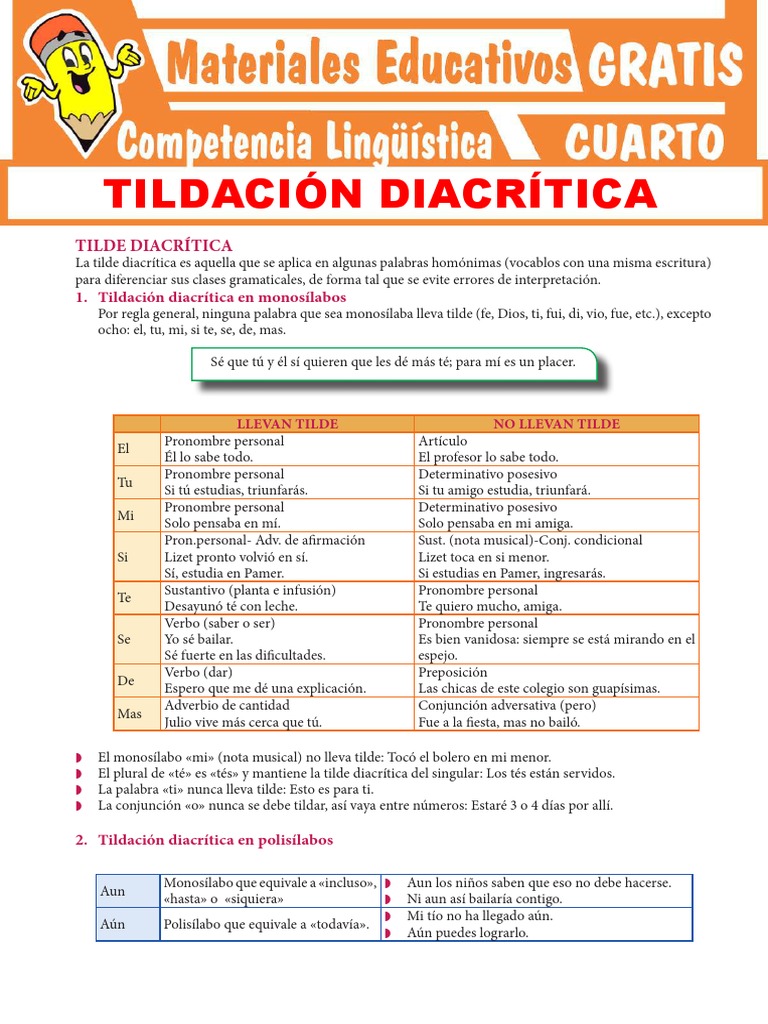 TILDE DIACRÍTICA EN MONOSÍLABOS Y POLISÍLABOS | PDF | Adverbio | Palabra