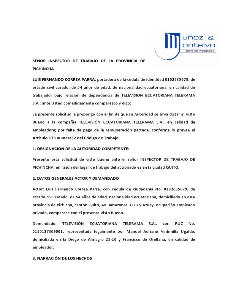 Modelo Visto Bueno Ecuador | PDF | Ecuador | Justicia