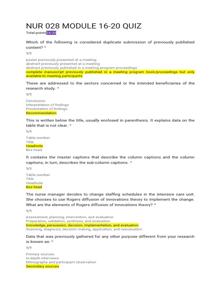 NUR 028 MODULE 16 Quiz | PDF | Statistics | Statistical Inference