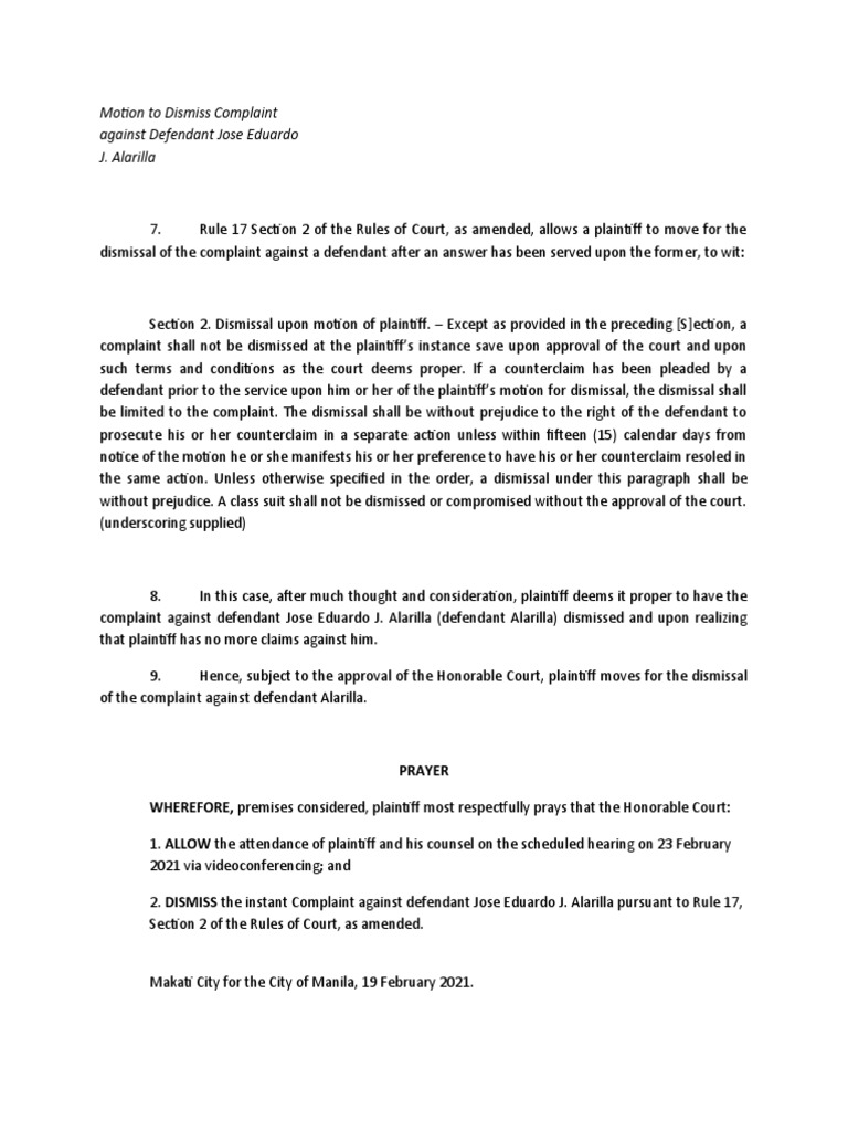 Motion To Dismiss Complaint | PDF