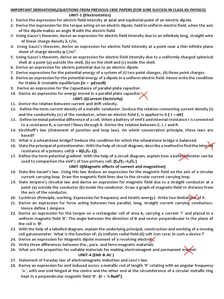 Imp. Derivations For XII Physics | PDF | Inductance | Electromagnetic Induction