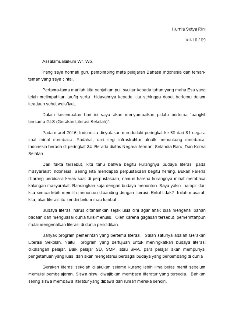 Pidato Gerakan Literasi Sekolah | PDF | Kesehatan Holistik
