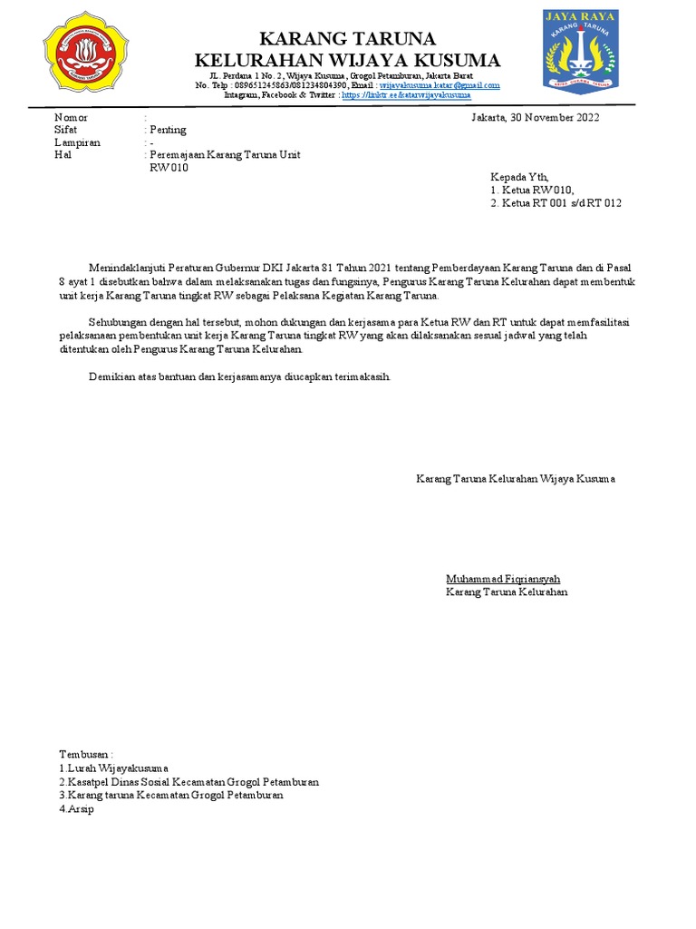 Surat Peremajaan Karang Taruna | PDF