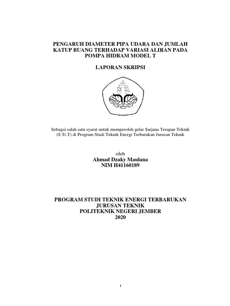 Pengaruh Variasi Diameter Pipa Udara dan Jumlah Katup Buang terhadap Kinerja Pompa Hidram Model ...