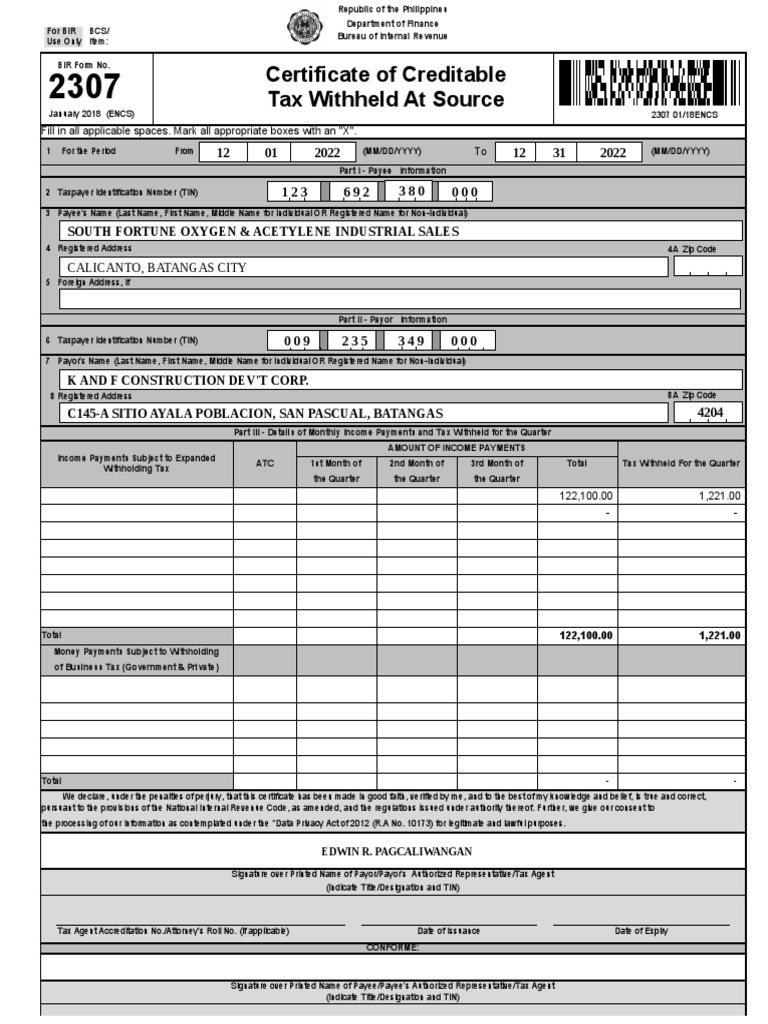 2307 Form | PDF | Value Added Tax | Corporate Tax 2307 Form | PDF | Value Added Tax | Corporate Tax