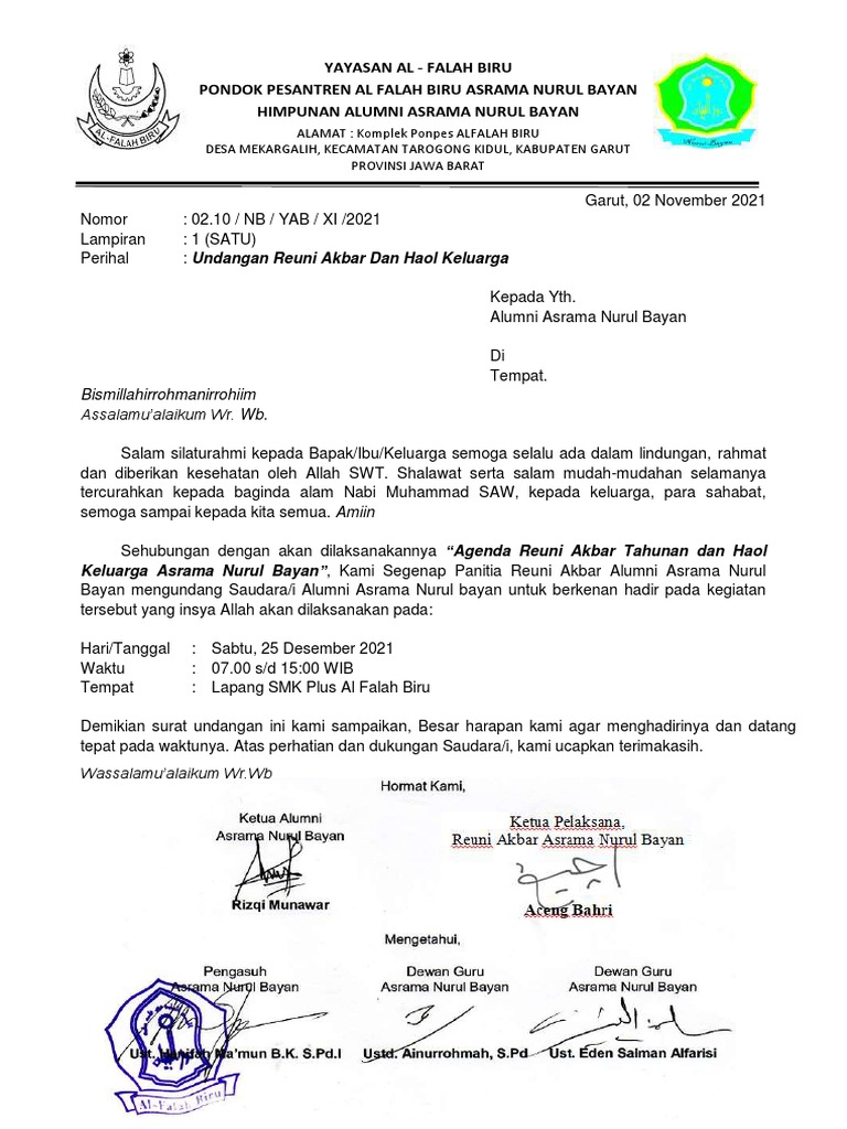 Surat Undangan Reuni 2021-Jadi | PDF