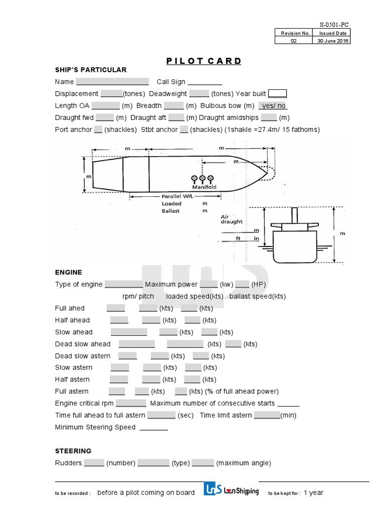 S-0501-PC Pilot Card | PDF | Anchor | Rudder