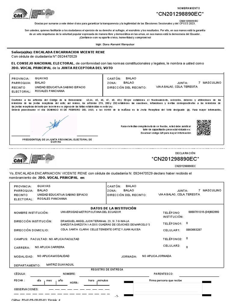 CNE. Nombramiento | PDF | Votación | Democracia