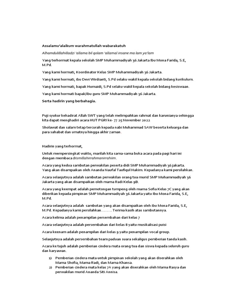 Teks MC HUT PGRI | PDF