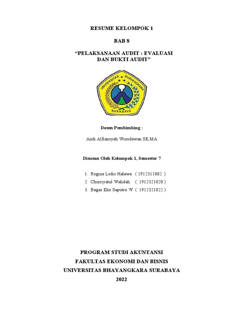 Resume Internal Audit - Kelompok 1 - Bab 8 Pelaksanaan Audit Evaluasi Dan Bukti Audit | PDF ...