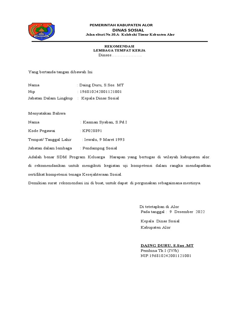 Surat Rekomendasi Ikut Ujian Kompetensi | PDF