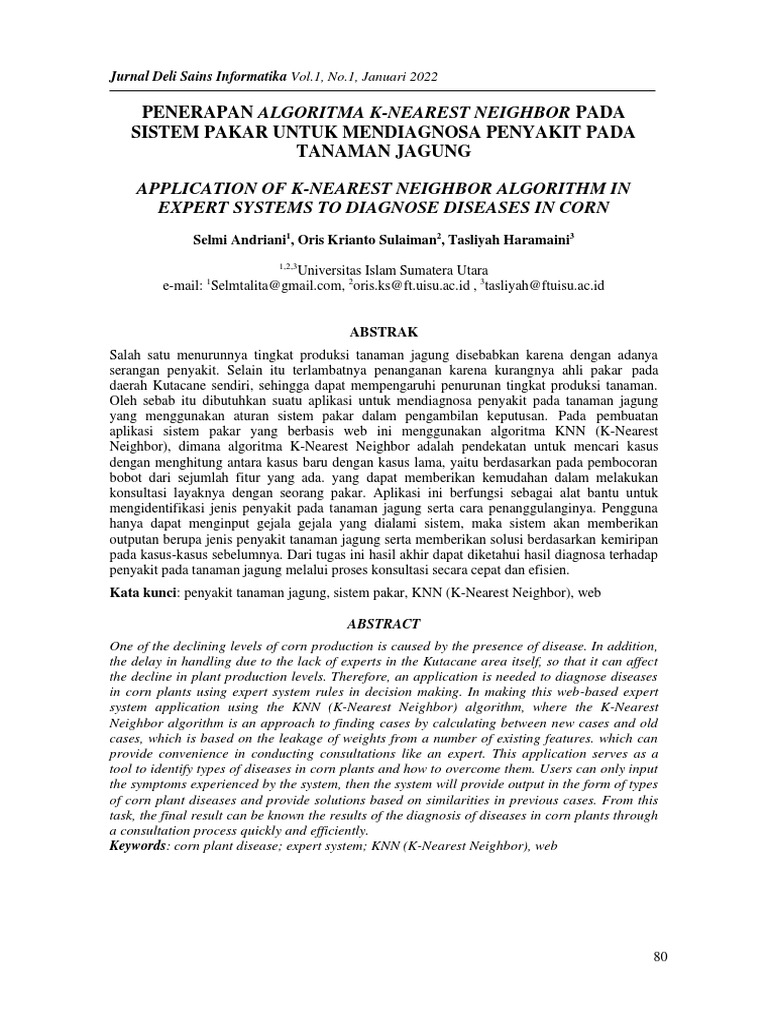Penerapan Algoritma K-Nearest Neighbor Pada Sistem Pakar Untuk ... Penerapan Algoritma K-Nearest Neighbor Pada Sistem Pakar Untuk ...