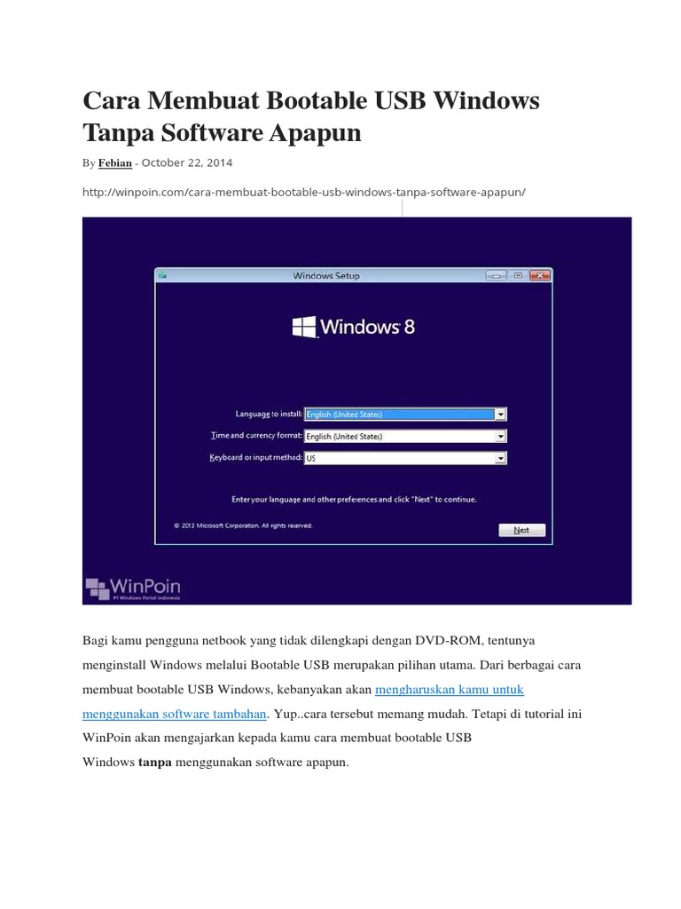 Cara Bootable USB Windows Tanpa Software | PDF
