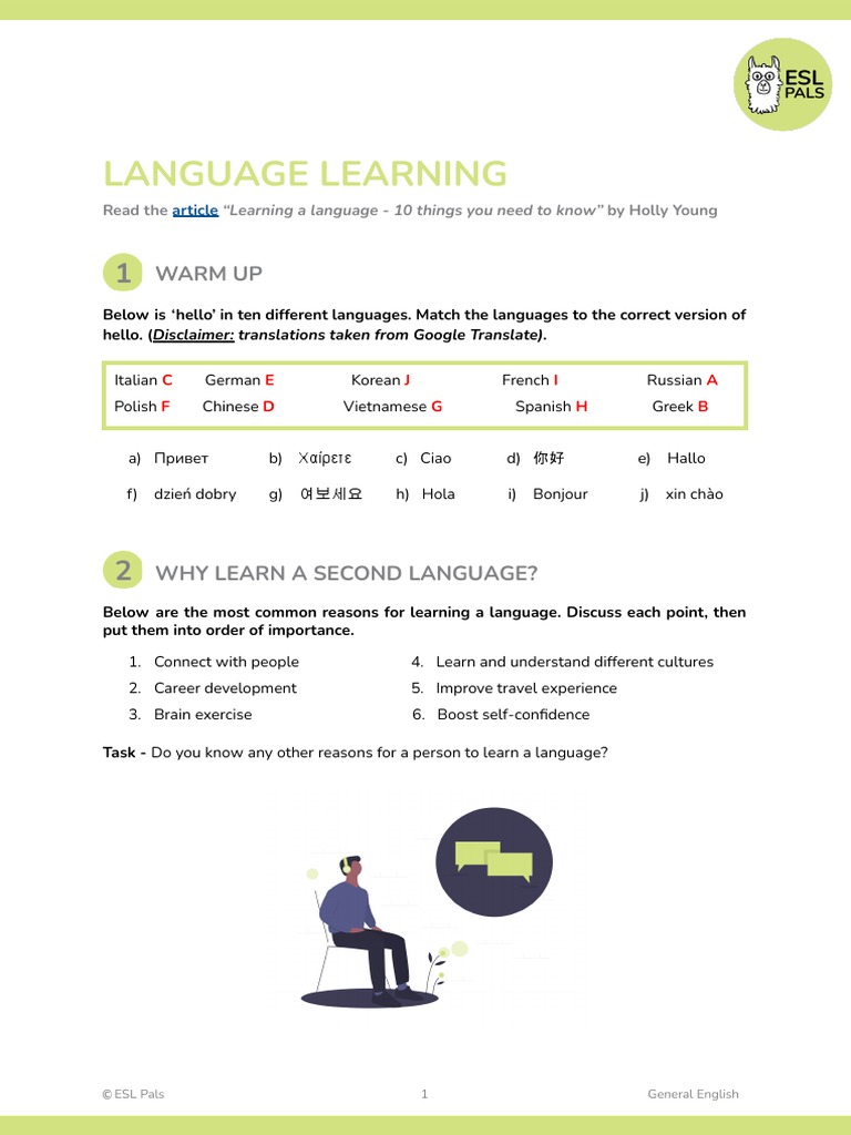 Language Learning: Warm Up | Download Free PDF | Fluency | Multilingualism
