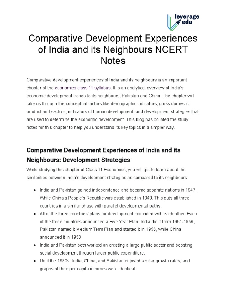Comparative Development Experiences of India and Its Neighbours NCERT ...