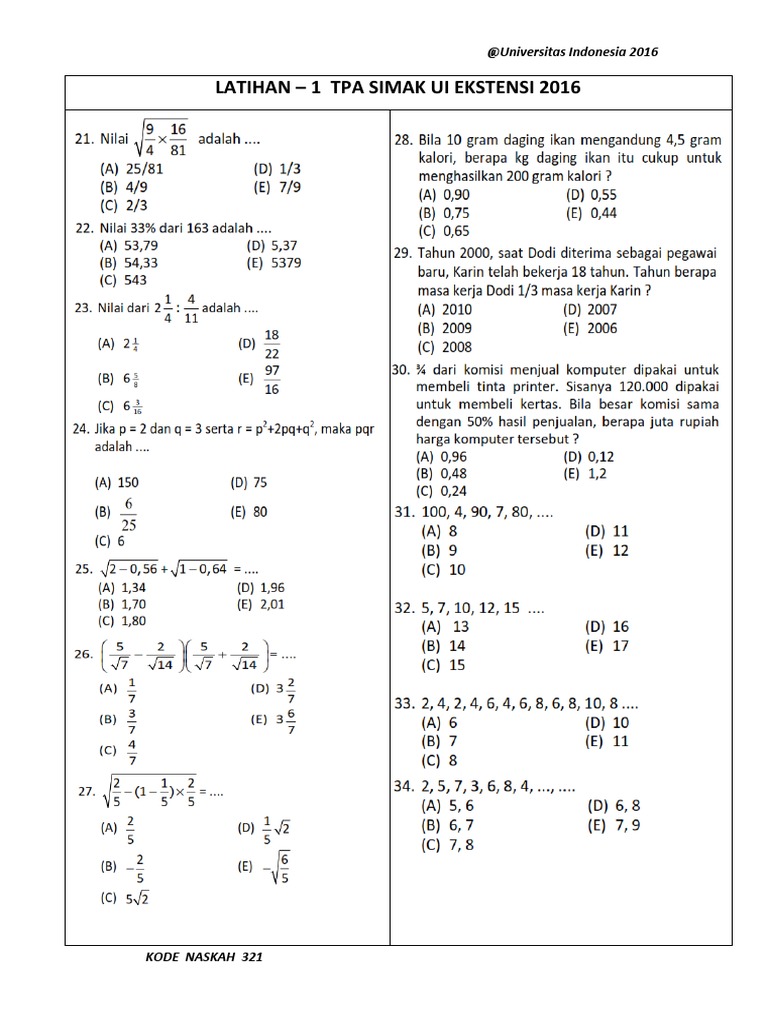 Paket 1 Tpa Simak Ui Kode 321 | PDF