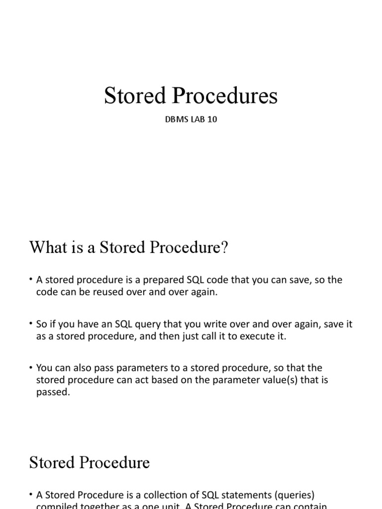 DBMS LAB 10 Stored Procedures 01062021 120310pm 24052022 122222pm | PDF | Subroutine | Parameter ...