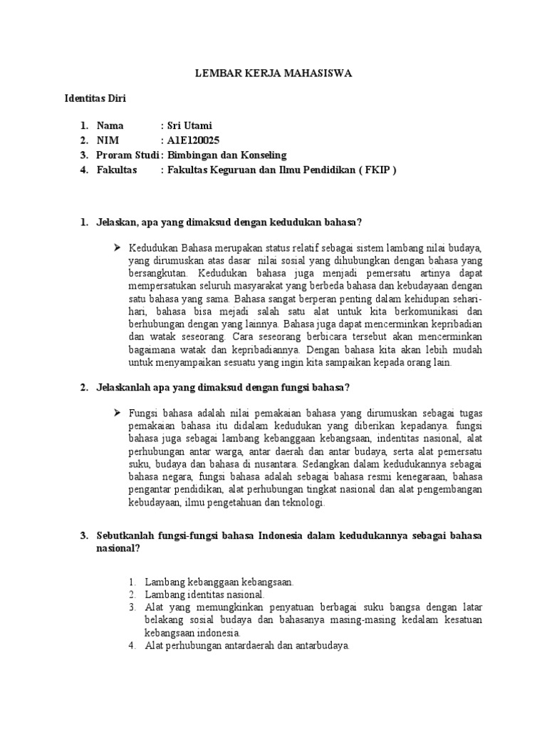 Sri Utami (A1E120025) Bahasa Indonesia | PDF | Ilmu Sosial | Seni ...