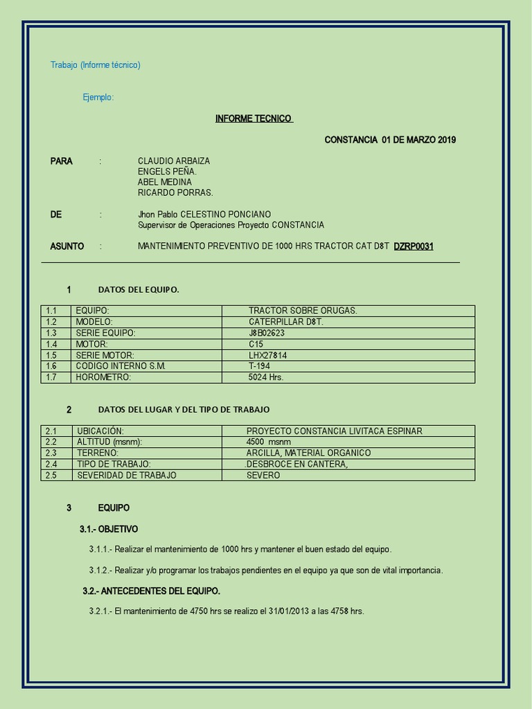 Modelo Formato de Informe Tecnico | PDF | Bienes manufacturados | Tecnologías automotrices
