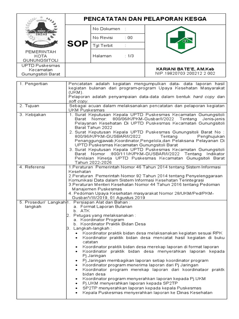 Sop Pencatatan Dan Pelaporan | PDF