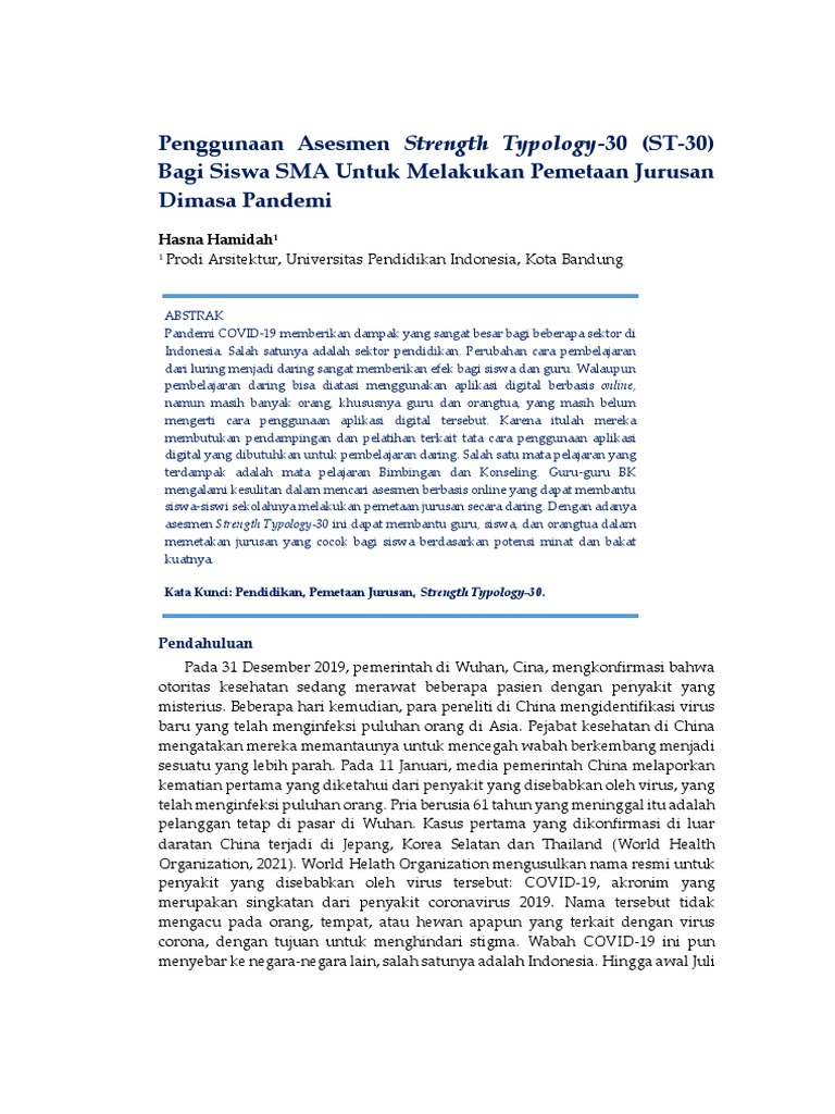 Hasna Hamidah - Penggunaan Asesmen Strength Typology-30 (ST-30) Bagi Siswa SMA Untuk Melakukan ...