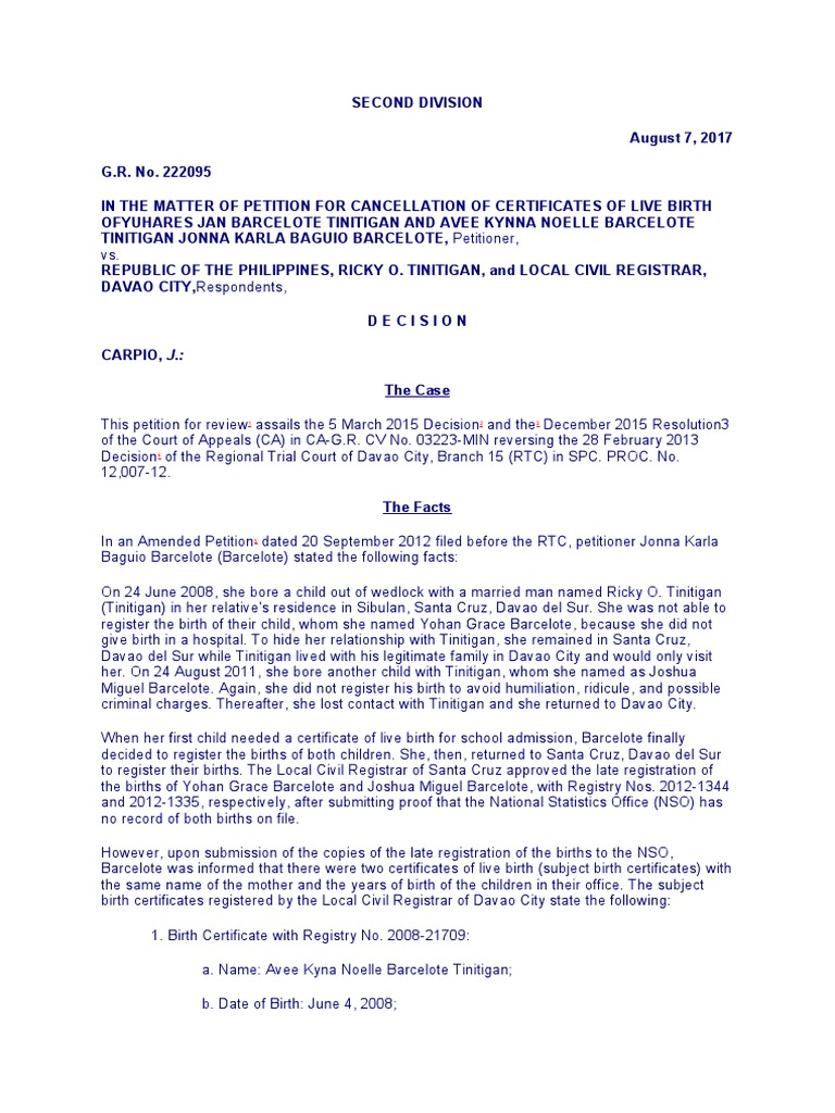 Birth Certificate Cancellation Case | PDF | Birth Certificate ...
