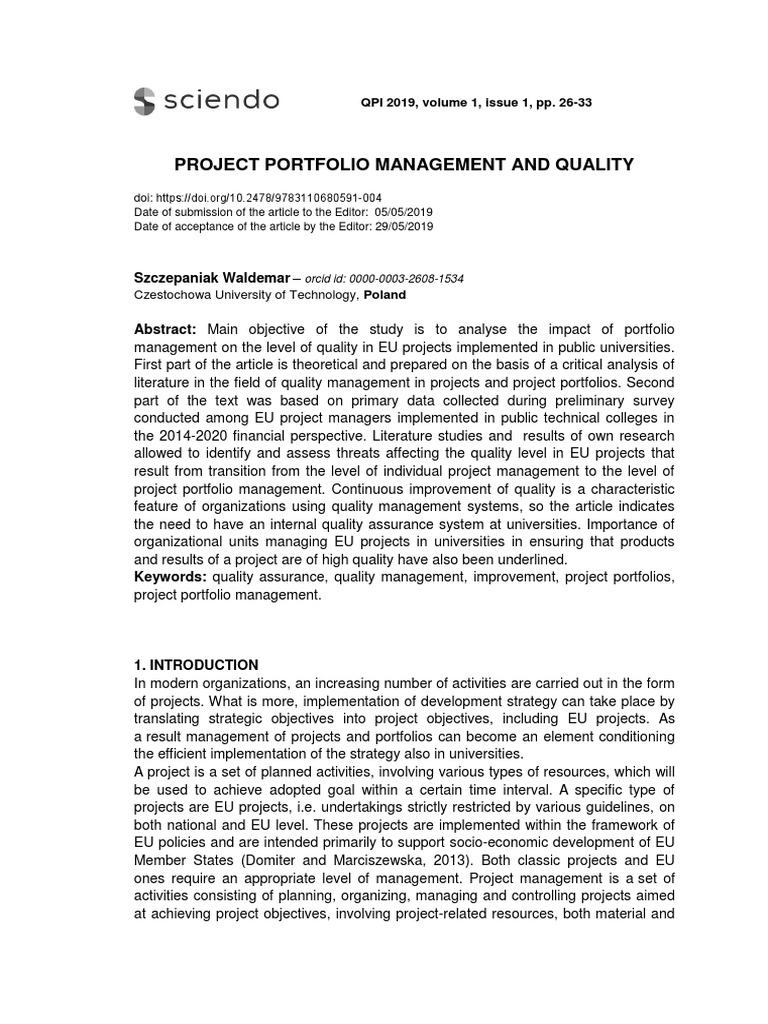 Project Portfolio Management and Quality | PDF | Project Management | Quality Management