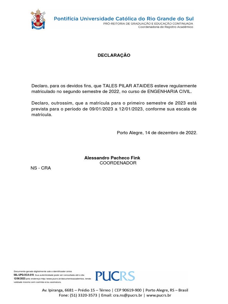 Comprovante de Matrícula | PDF