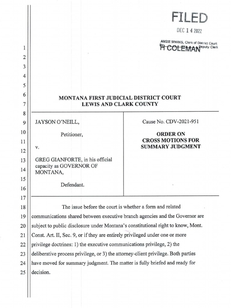 2022-12-14 - Order Granting SJ | PDF | Executive Privilege | Summary ...