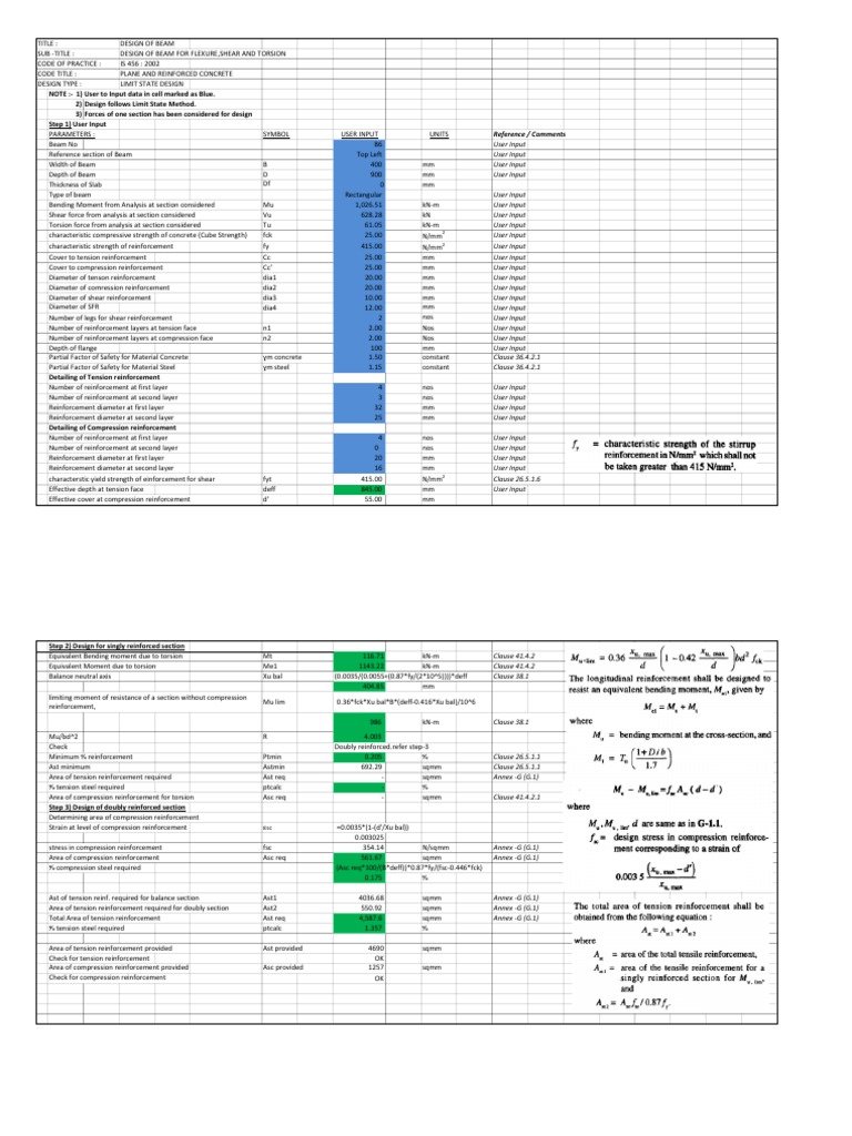 Design of a Rectangular Reinforced Concrete Beam Subjected to Bending Moment, Shear Force, and ...