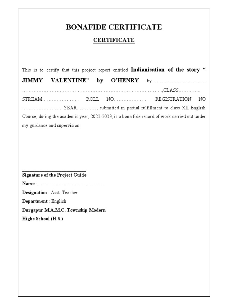 Class 12 English Project Certificate | PDF