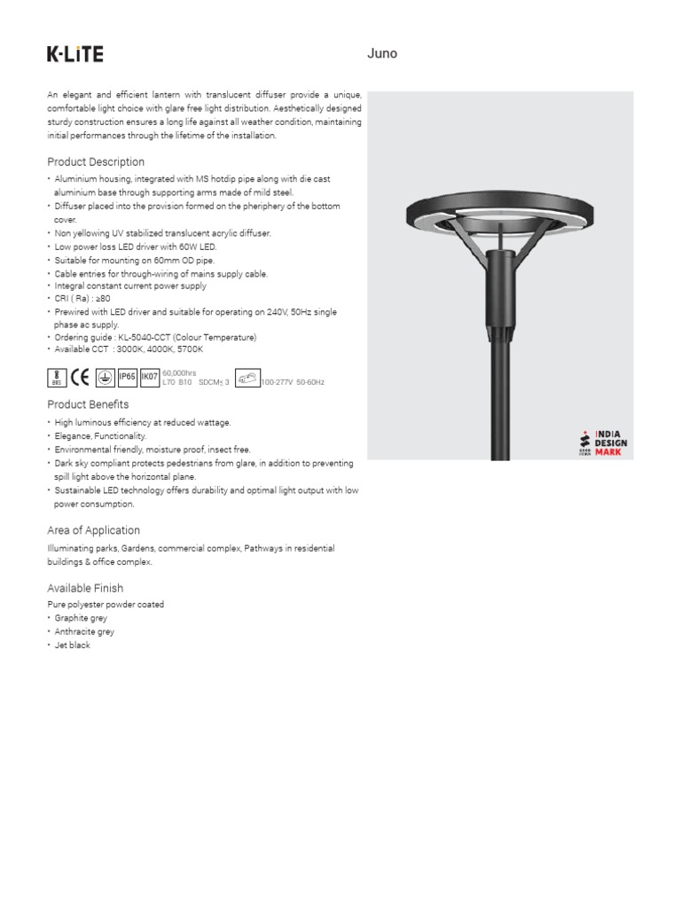 Juno LED Lantern Specifications and Benefits | PDF | Light Emitting ...