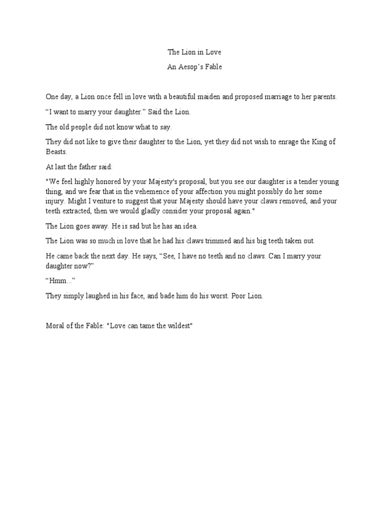 The Lion in Love: A Fable of Taming | PDF