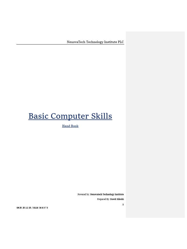 Basic Computer Skills Book Pdf Computer Data Storage Computer Keyboard