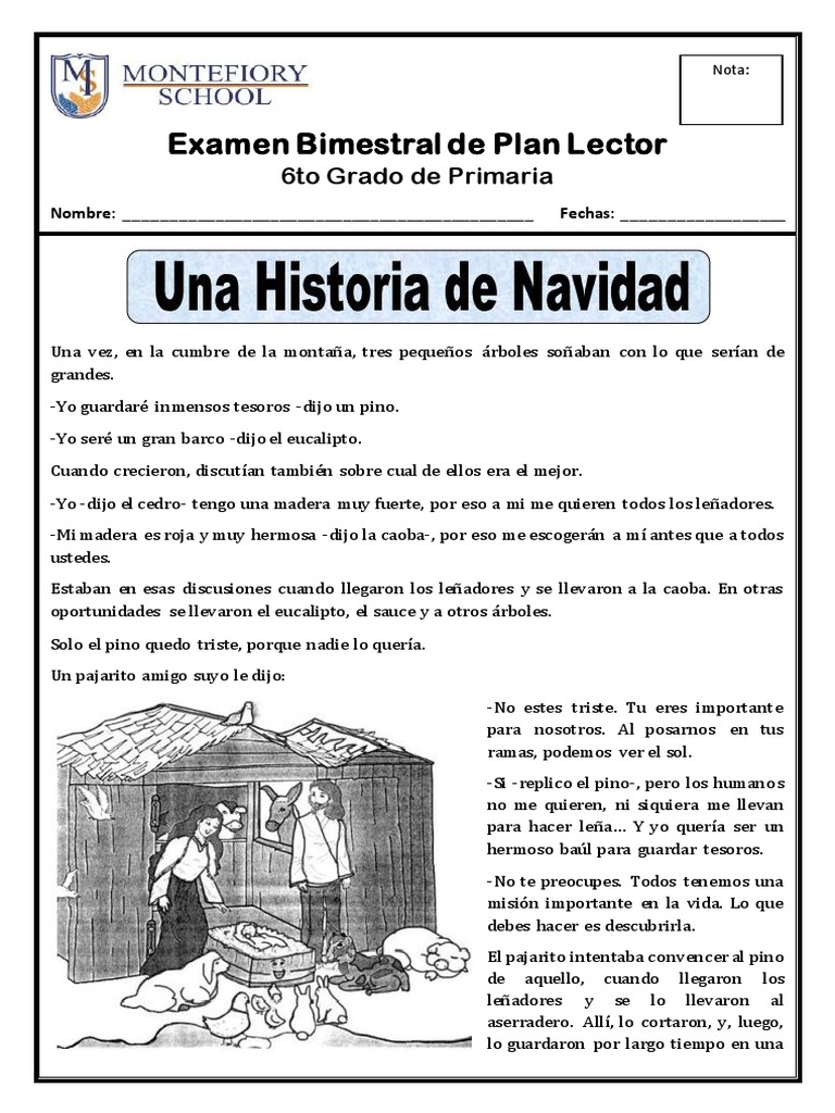 Examen Bimestral de Plan Lector 6to - IV Bimestre 2022 | PDF | Navidad