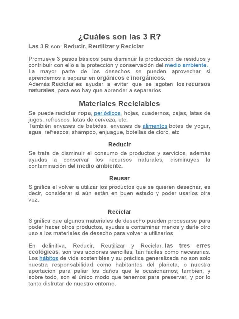 Cuáles Son Las 3 R | PDF | Bienestar | Ciencia y matemática