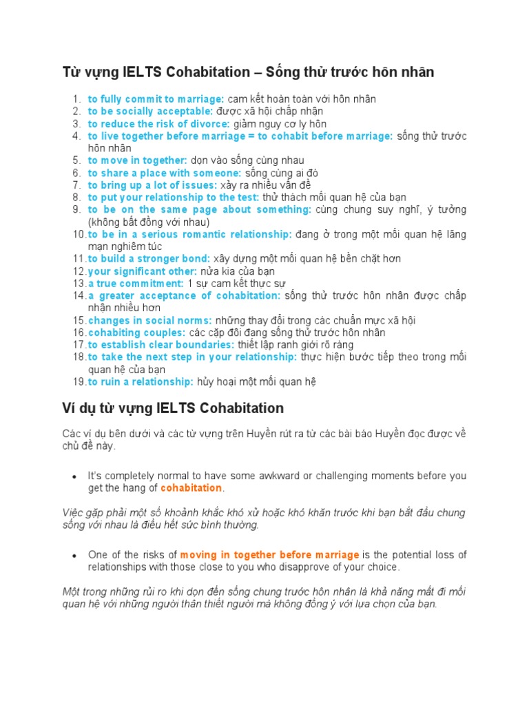 T V NG IELTS Cohabitation | PDF