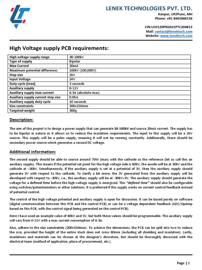 High Voltage Supply Requirements | PDF | High Voltage | Printed Circuit ...